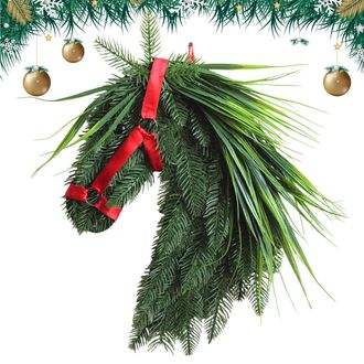 Generico Weihnachtskranz mit Pferdekopf - Reitt&uuml;rdekoration aus k&uuml;nstlicher Kiefer, westlicher Bauernhof Weihnachtszubeh&ouml;r f&uuml;r saisonale Atmosph&auml;re | Haust&uuml;r, 