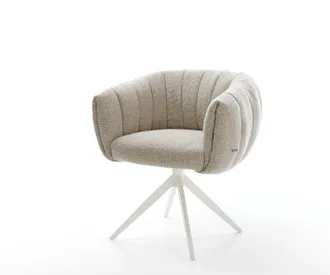 DELIFE Drehstuhl Jada-Flex Webstoff Soft Beige Kreuzgestell breit Wei&szlig; 360&deg; drehbar Wippfunktion Taschenfederkern, Esszimmerst&uuml;hle