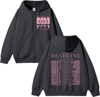 Generic Deadline Hoodie 2025 World Tour Grafik Rei&szlig;verschluss High Street Style Baumwoll-Sweatshirt(C Grey,S)