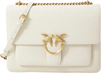 Pinko Pinko, Femme, Sacs, Blanc, Taille: ONE Size Sac bandouli&egrave;re en cuir avec logo frontal