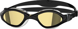 Zoggs Tiger LSR+ Titanium Small Schwimmbrille für Erwachsene, Schwarz/Grau/Spiegelgold