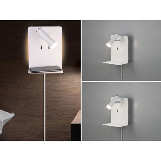 Trio Leuchten 2er Set led Wandspots Weiß mit Schalter, Stecker, usb Ladefunktion, Breite 16cm
