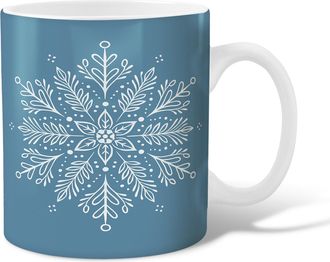 Generic Keramik-Kaffeetasse mit Schneeflocken-Motiv, elegant, Blattblume, Winterblau, Neuheit, Arbeit, Trinkbecher mit Griff, Geschenk f&uuml;r Freundschaft, Famil