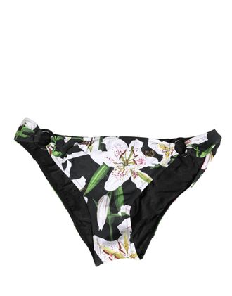 Dolce & Gabbana Womens Black Lily Print Nylon Bottom Beachwear Swimwear Elastane Clothing
