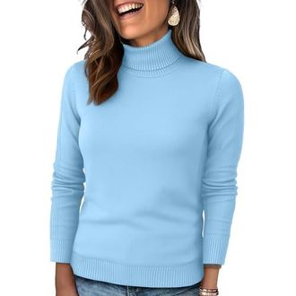 Generic Pull Femme Hiver Chaud col Montant Mode Ample Sweatshirts Couleur Unie Pull Femme Chic et El&eacute;gant D&eacute;contract&eacute; Manche Longue Jumper Tops Bleu Clair