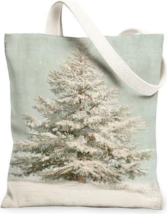 Generic Sacs fourre-tout en toile motif arbre dhiver, motif enneig&eacute;, r&eacute;utilisable, l&eacute;ger et lavable, pour lext&eacute;rieur, voyage, pique-nique, 33 x 38 cm