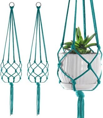 Generic Lot de 2 grandes suspensions en macram&eacute; pour plantes dint&eacute;rieur et dext&eacute;rieur - Corde pour accrocher des pots de fleurs - 104 cm (vert-C)