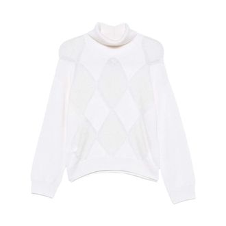 PESERICO Rollkragenpullover mit Rautenmuster - - Knitwear - Damen - Wei&szlig; - L