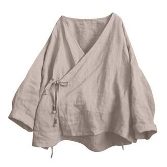 Generic Cardigan kimono Hanten &agrave; manches longues pour femme - Tissu en coton et lin - Costume r&eacute;tro Hanfu - Haut irr&eacute;gulier pour des looks culturels, a, XL