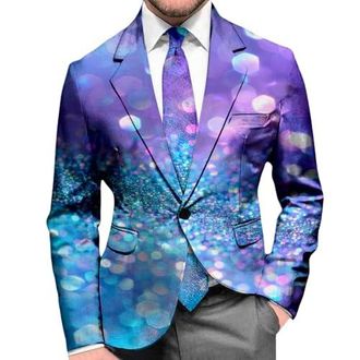 Generic Veste pour homme - Imprim&eacute; 3D multicolore - Costume de carnaval - Blazer slim fit - Aspect paillet&eacute; - Veste de costume amusante - Veste de f&ecirc;te pour c