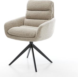 DELIFE Drehstuhl Abelia-Flex mit Armlehnen Webstoff Soft Beige Kreuzgestell breit Schwarz 360° drehbar Wippfunktion, Esszimmerstühle