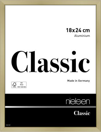 Nielsen Design Bilderrahmen, 18 x 24 cm, Aluminium, Gold matt, Fotorahmen zum Auftstellen und Aufhängen im Hoch- & Querformat, Echtglas, Classic