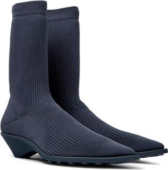 Camper Ribbed Knit Pointed Toe Kitten Heel - Blue