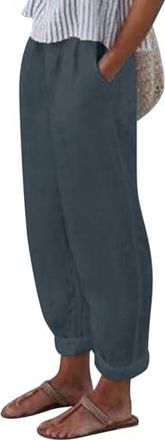 ORANDESIGNE Pantalon Jogging Femme Chic Pantalon Élastique Léger Respirant avec Poche Sport Yoga Pilate Fitness Course Jogging Pantalon Large en Mélange Coton Lin