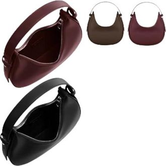 Generic Sac &agrave; main en cuir synth&eacute;tique pour femme - Style r&eacute;tro - Couleur unie - En forme de demi-lune - Pour le quotidien - Noir