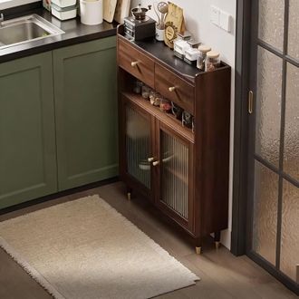 Generic Kompaktes Sideboard, schmaler Aufbewahrungsschrank, Schubladen + verstellbare Einlegeb&ouml;den + Absturzsicherung, for K&uuml;chenecken/Wohnzimmerecken(Walnut,