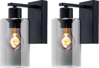 Globo Lighting Wandleuchte Vintage Innen Wandlampe schwarz Industrial Wandspot rauchfarben, Retrostil Zylinder, Metall schwarz matt Glas, 1x E27 Fassung, HxBxÜ 23x10