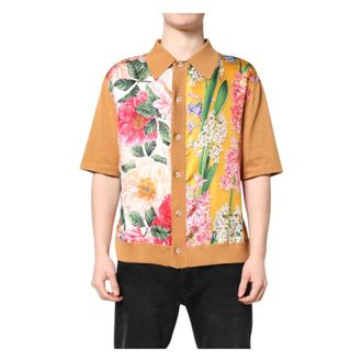 Dolce & Gabbana Braunes Blumen Poloshirt - - Shirts - Herren - Mehrfarbig - M