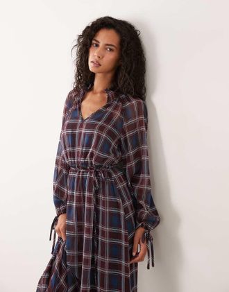 Wednesday's Girl robe midaxi &agrave; carreaux bleus-Multi