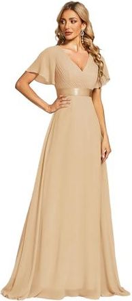 Ever-pretty Robe de soir&eacute;e en Double V-col et Manches Courtes Champagne 44
