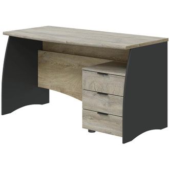 PEGANE Pegane - Bureau avec caisson de 3 tiroirs coloris ch&ecirc;ne noeuds alaska / gris anthracite - Hauteur 74 x Largeur 136 x Profondeur 67 cm