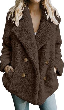 Generic Veste en peluche pour femme - Sweat à capuche pelucheux - Cardigan à manches longues - Revers double face - Polaire décontractée - Couleur unie - Cara