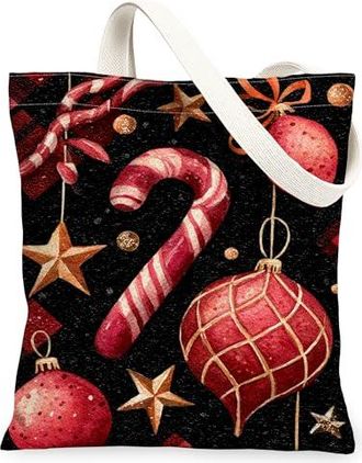 Generic Sacs fourre-tout en toile de No&euml;l, motif ornement de vacances, sacs &agrave; provisions r&eacute;utilisables, design festif amusant, l&eacute;ger, lavable, bandouli&egrave;re en 