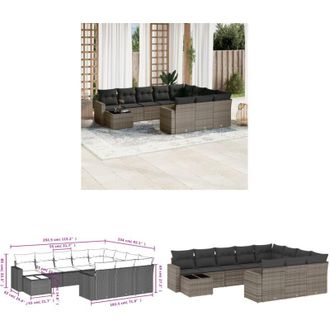vidaXL 11-tlg. Garten-Sofagarnitur mit Kissen Grau Poly Rattan - Gartenm&ouml;bel - Gartensorte - Lounge Set - Esstischset - Outdoor M&ouml;bel - Home & Living