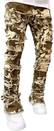 Generic Jean Slim pour Homme, d&eacute;chir&eacute;, us&eacute;, Style Hip hop, Streetwear d&eacute;contract&eacute;, Camouflage, Taille Moyenne