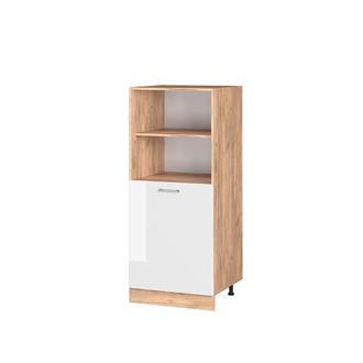 Vicco Herdumbauschrank R-Line, Herdschrank, Weiß Hochglanz/Goldkraft Eiche, 60 cm