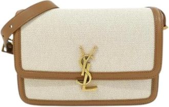 Saint Laurent Pre-owned Sac bandouli&egrave;re Solferino moyen en toile et cuir - Femme - Pre-owned - Beige - Taille: ONE Size