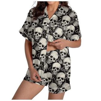 Generic V&ecirc;tements de nuit dHalloween pour femmes 2025 avec chemise et short &agrave; quatre boutons - Ensemble 2 pi&egrave;ces - Tenue d&eacute;contract&eacute;e - Ensemble de v&ecirc;tements 