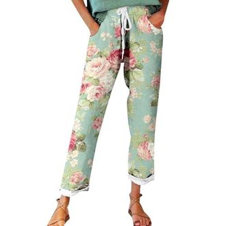 Generic Pantalon Fluide Femme Taille Elastique Lin &Eacute;t&eacute; Womens Autumn Fragrant Linen Print Casual Pants Perfect for Spring Comfortable and Trendy for Relaxed D