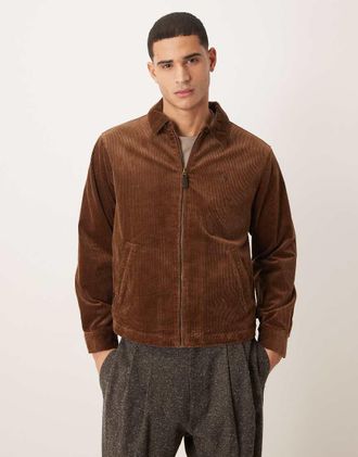 Polo Ralph Lauren Wynton - Gef&uuml;tterte Harrington-Jacke aus schwerem Cord in Braun mit Markenlogo-Brown
