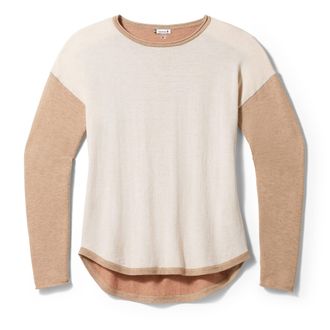 Smartwool Womens Shadow Pine Colorblock Sweater, Almond Heather, L