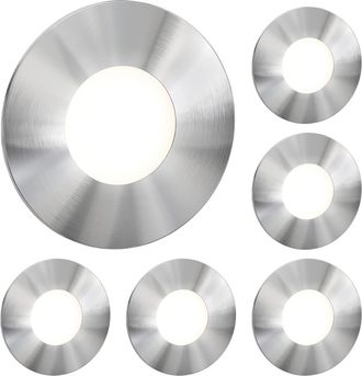 LEDs Com 6 Stück LED Treppenlicht/Wandeinbauleuchte FEX für innen und außen, rund, edelstahl, 85mm Ø, kaltweiß