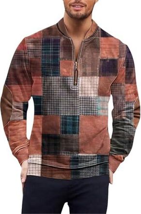 Generic Sweat-shirt à fermeture éclair quart de tour pour homme, col montant, manches longues, chaud pour homme, pull dhiver 1/4, coupe régulière, Rouge, 5XL