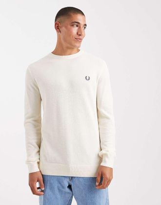 Fred Perry Pull en maille piquée - Écru-Blanc