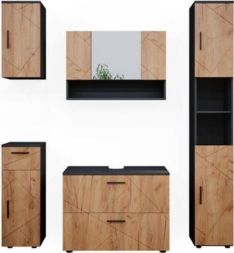 Vicco Ensemble de meubles de salle de bain Irma, Ch&ecirc;ne dor&eacute;/anthracite, 5 pi&egrave;ces