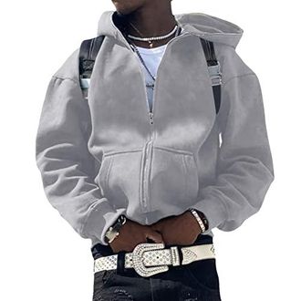 ORANDESIGNE Sweat &agrave; Capuche Homme Sweat-Shirt avec Fermeture &Eacute;clair Ample Imprim&eacute; Lettres Manche Longue Hip Hop Streetwear Zipp&eacute;e Veste &agrave; Capuche E-Girl Ann&eacute;es 90