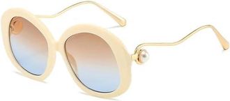 Generic Lunettes de soleil ovales en métal pour homme et femme - Pour conduite en plein air - UV400, Beige Thé Bleu, Taille unique