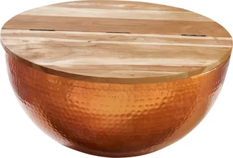 Invicta Interior Handgefertigter Couchtisch Orient Storage 60cm Kupfer im Classic Hammerschlag Design Akazie mit Stauraum