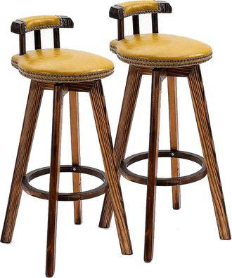 Generic Barhocker mit niedriger R&uuml;ckenlehne und um 360 Grad drehbarer Sitzfl&auml;che, Vintage-Barstuhl mit Kunstlederbezug und Massivholzbeinen