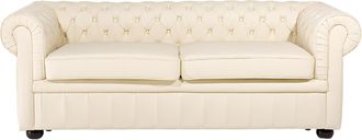 Beliani Klassisches Sofa im englischen Stil Echtleder beige/Creme Chesterfield