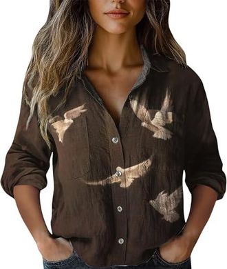 Generic Chemisier &agrave; manches 3/4 pour femme - Avec boutons - Col en V - Boutonn&eacute; - Style vintage - Boho - Chemise florale - Chemise d&eacute;t&eacute; d&eacute;contract&eacute;e - Chemise