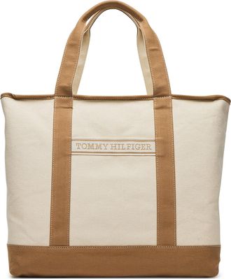 Tommy Hilfiger Handtasche Tommy Hilfiger Th Summer Canvas Tote AW0AW17421 Beige