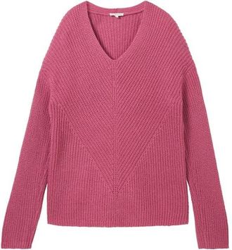 Tom Tailor Tom Tailor Damen RIPP Strickpullover mit V-Ausschnitt, 35895 - Pink Velvet Melange, M