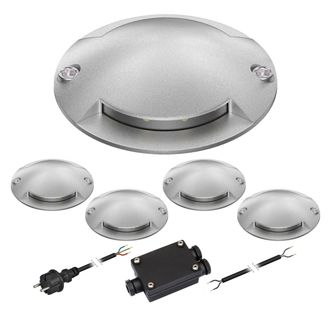 LEDs Com LED Bodenleuchte RUNDA f&uuml;r au&szlig;en, IP67, 2-flammig, aluminium, rund, 70mm &Oslash;, warmwei&szlig;, 5-er Set