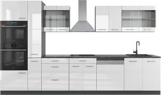 Vicco Küchenzeile R-Line, Weiß Hochglanz/Anthrazit, 350 cm mit Hochschrank, ohne Arbeitsplatte
