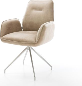 DELIFE Esszimmerstuhl Zoa-Flex Mikrofaser Beige Vintage Kreuzgestell konisch Edelstahl Taschenfederkern, Esszimmerst&uuml;hle